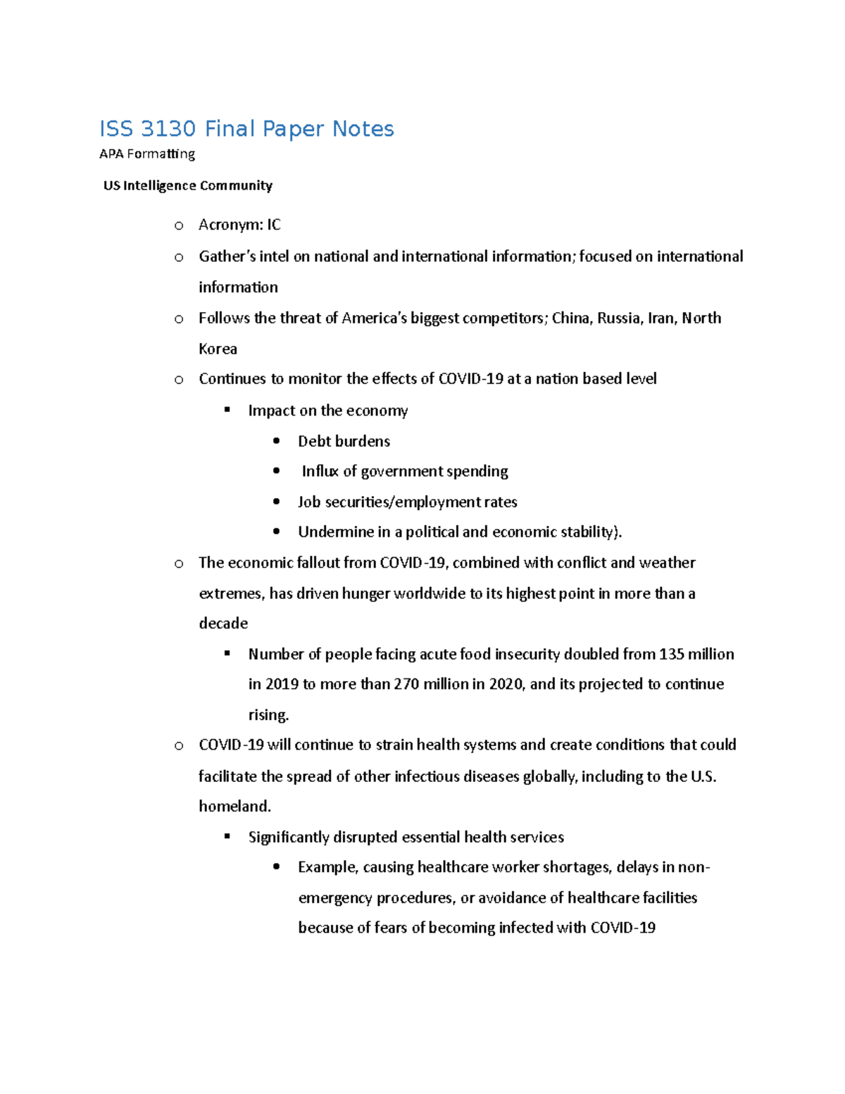 ISS 3130 Final Paper Notes - ISS 3130 Final Paper Notes APA Formatting ...