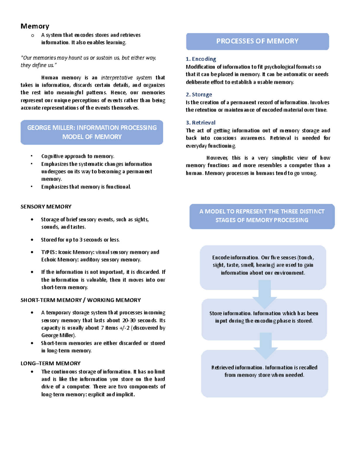 Biopsych Chapter 9 Finals Memory, Learning, and Intelligence - Memory o A system that encodes ...
