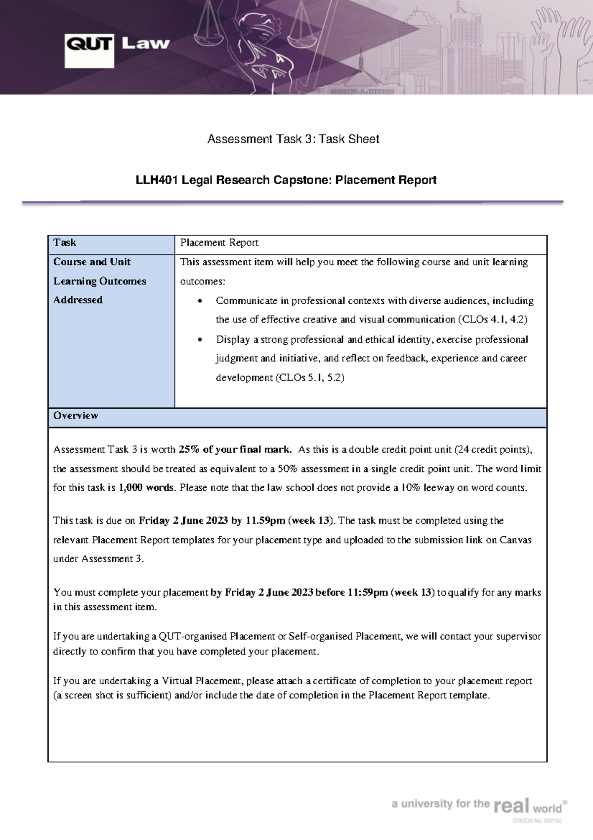 2023 S1 LLH401 Assessment Task 3 Task Sheet final-1 - Assessment Task 3 : Task Sheet LLH401 ...