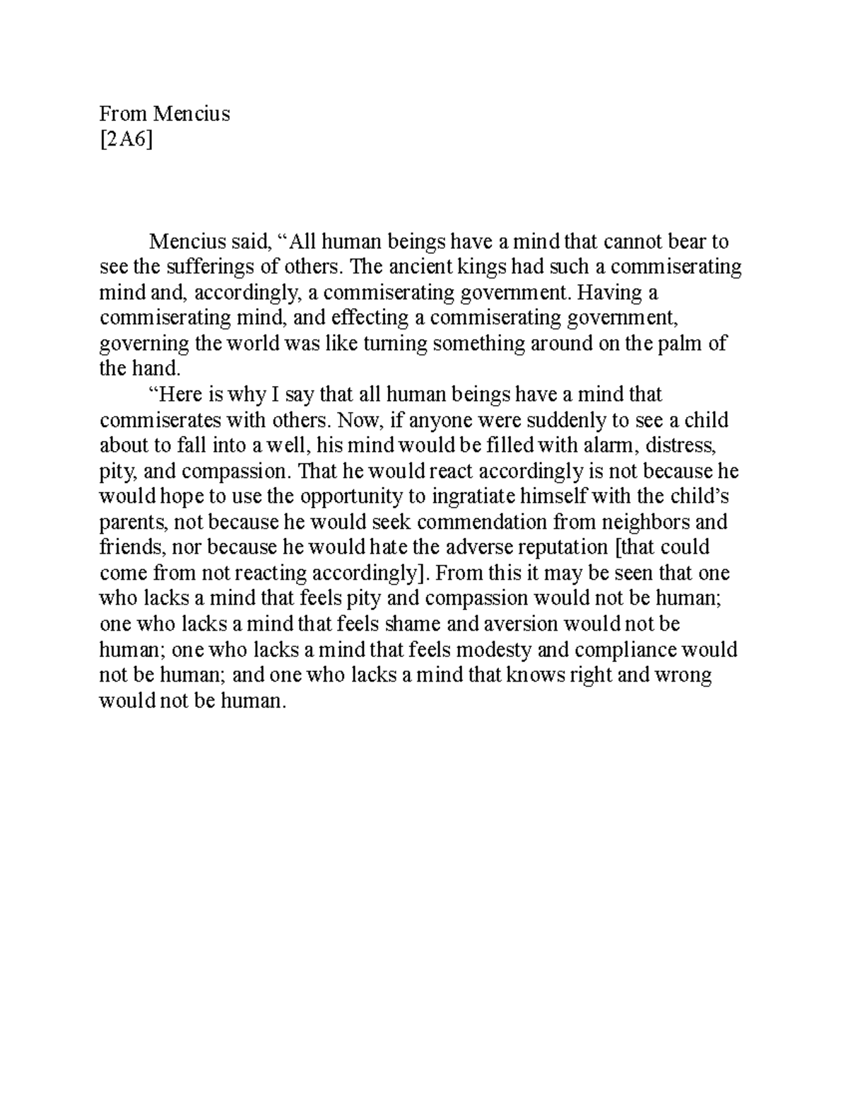 Mencius, the story of the child falling into the well - From Mencius ...