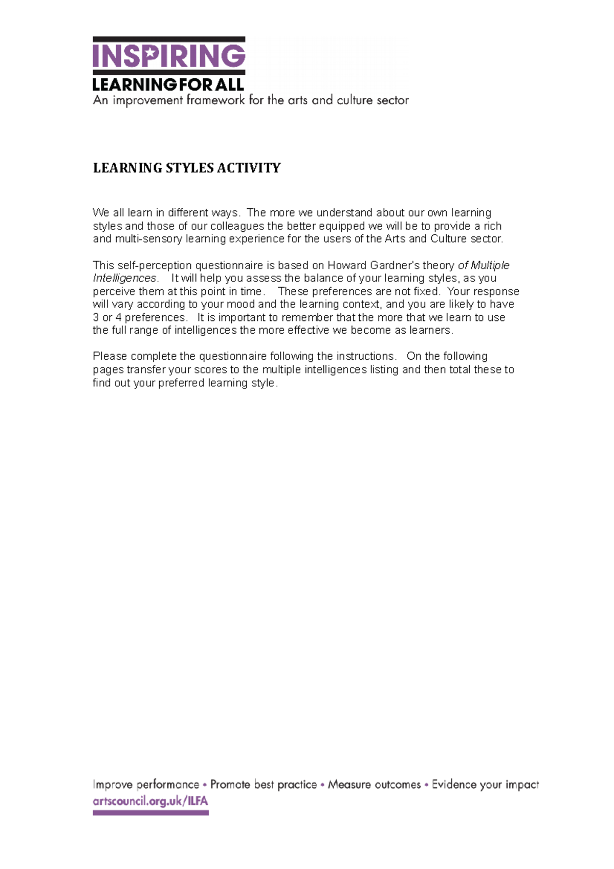 S1D2 Find out what your learning style is - LEARNING STYLES ACTIVITY We ...