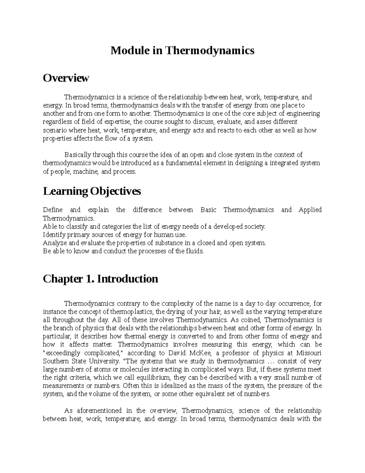 Module in Thermodynamics - Module in Thermodynamics Overview ...