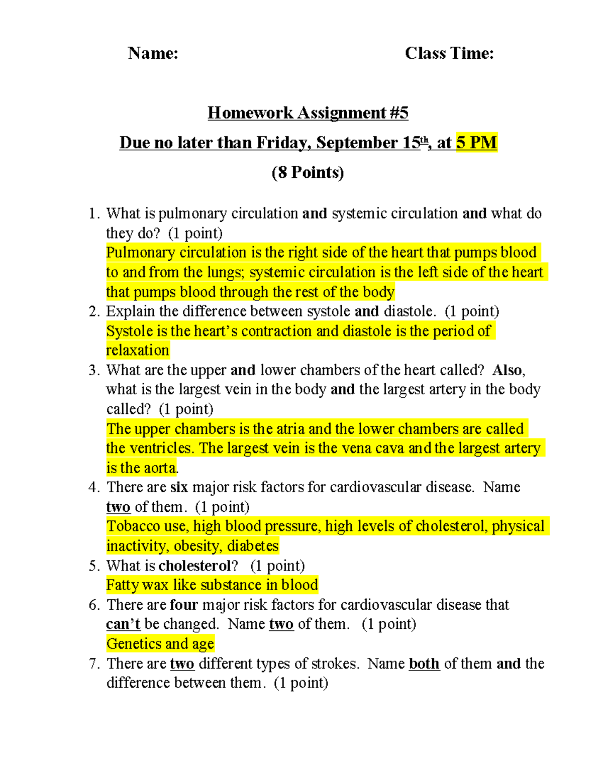 PBH HW 5 - Public Health Homework #5 - Name: Class Time: Homework ...