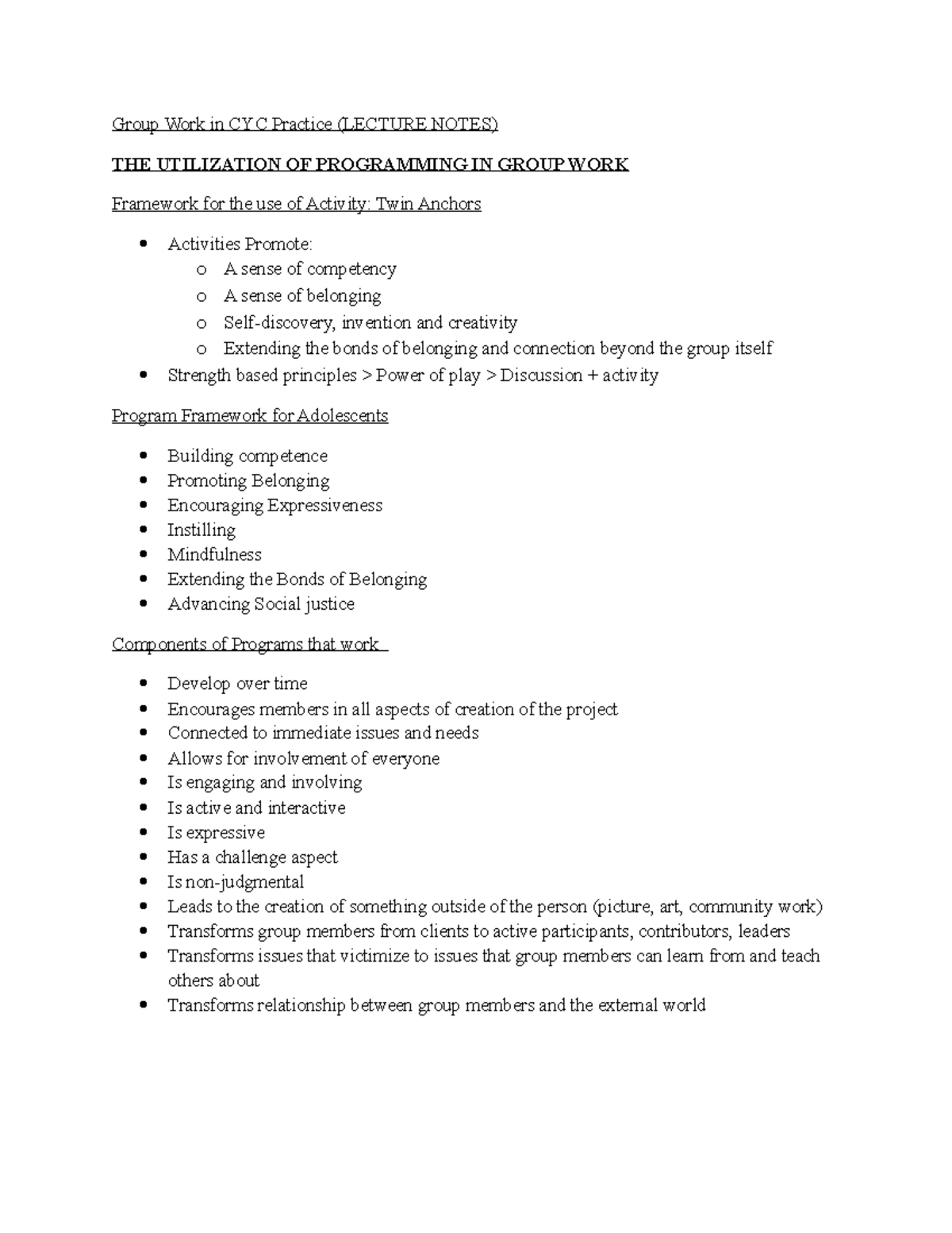 Group WORK IN CYC Practice - USE OF Programming WEEK 5 ( Lecture Notes ...