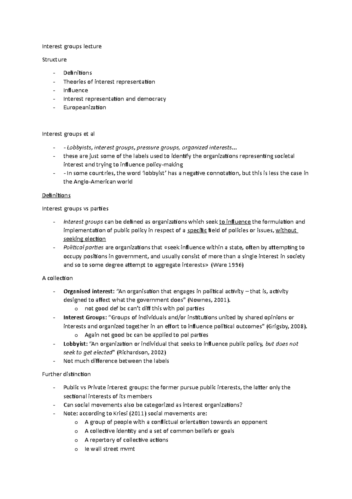 Lecture notes, lecture interest groups - Interest groups lecture ...