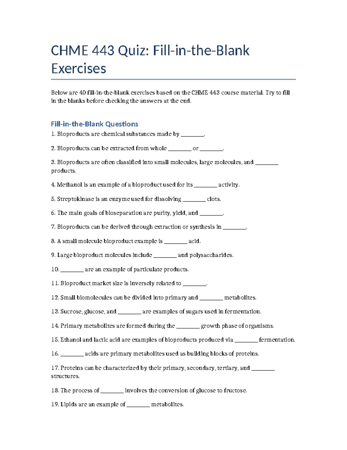 CHME443 Fill in the Blank Quiz - CHME 443 Quiz: Fill-in-the-Blank ...