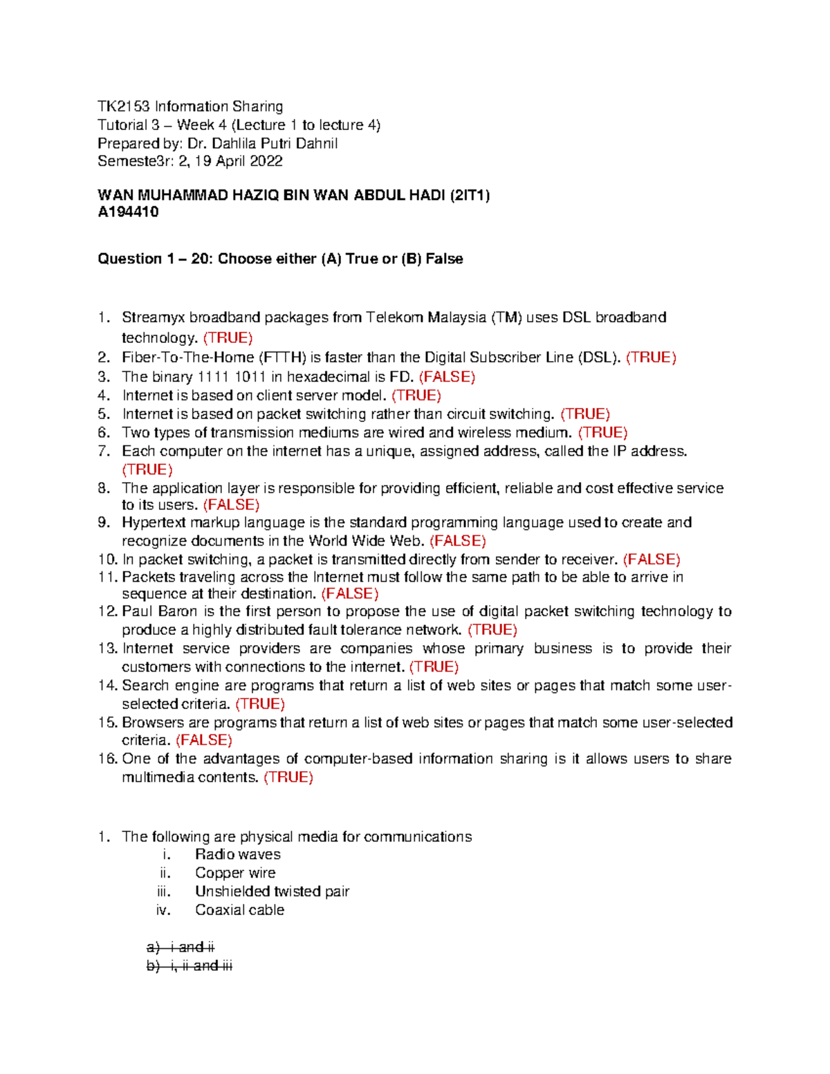 A194410 Tutorial 3 TK2153 - TK2153 Information Sharing Tutorial 3 ...