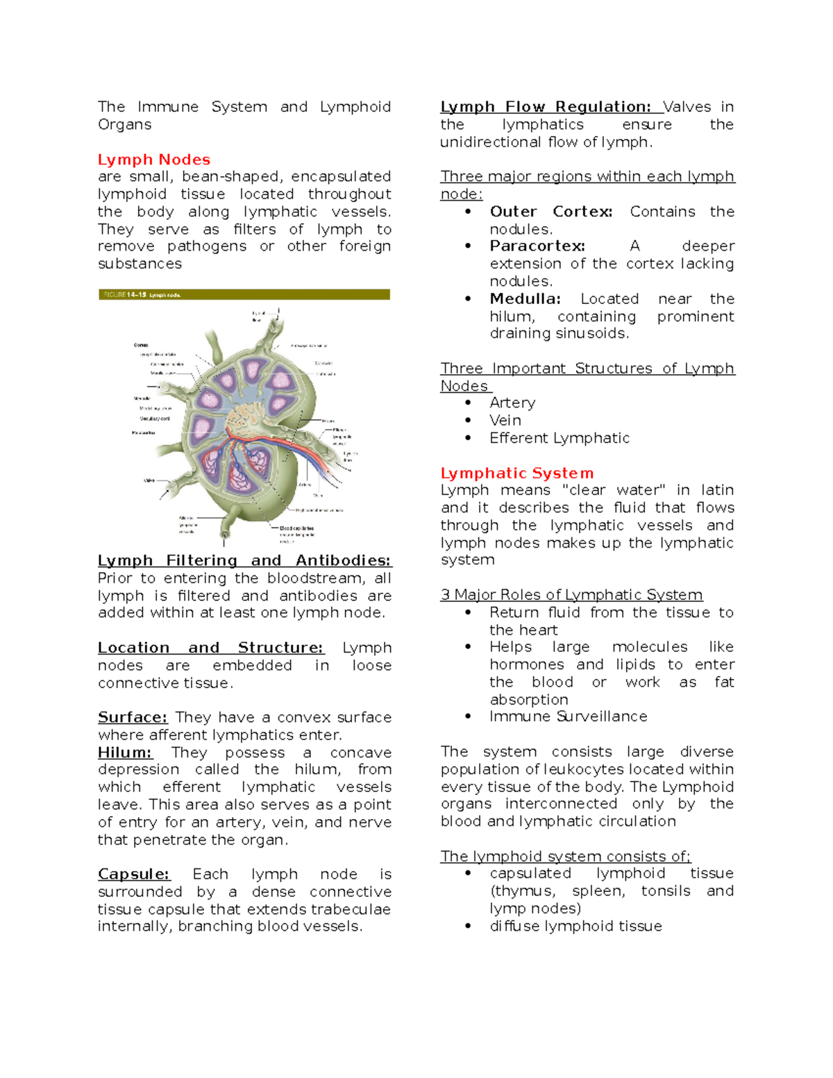 Immune System - notes - The Immune System and Lymphoid Organs Lymph ...