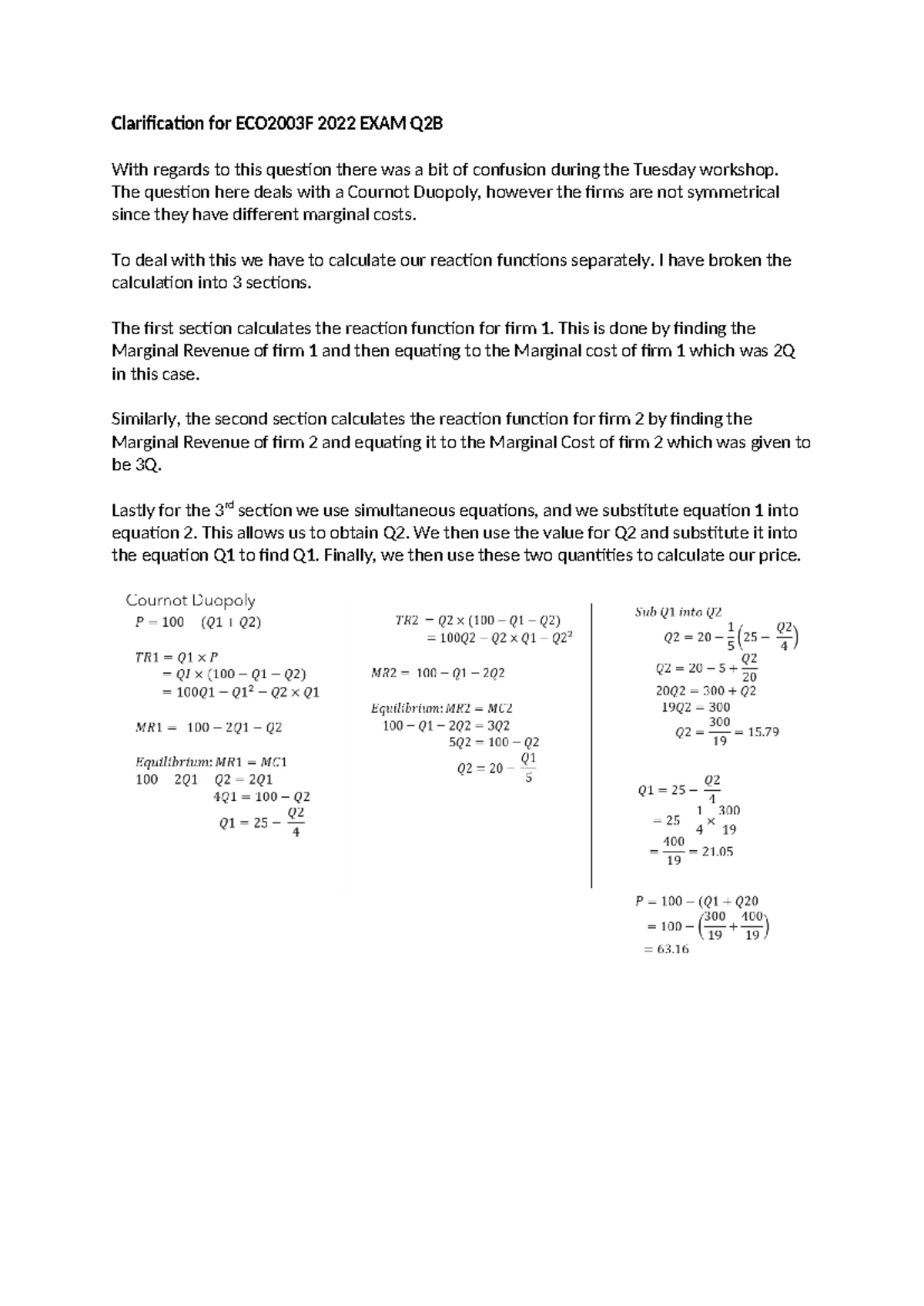 Clarification for ECO2003 F 2022 EXAM Q2B - Clarification for ECO2003F ...
