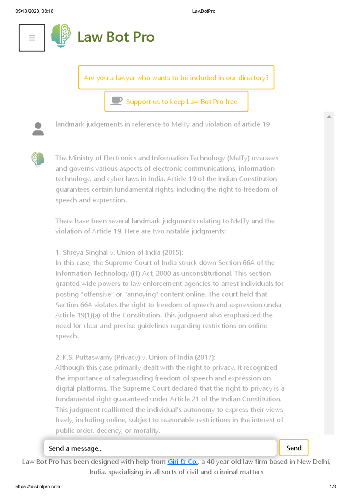 Law Bot Pro - rgrvrgvbfgv - 05/10/2023, 08:18 LawBotPro lawbotpro 1 ...