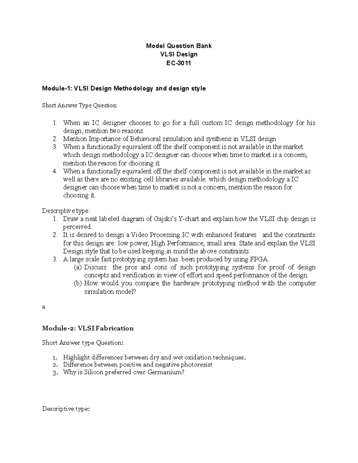 Model Question Bank - Model Question Bank VLSI Design EC- Module-1 ...