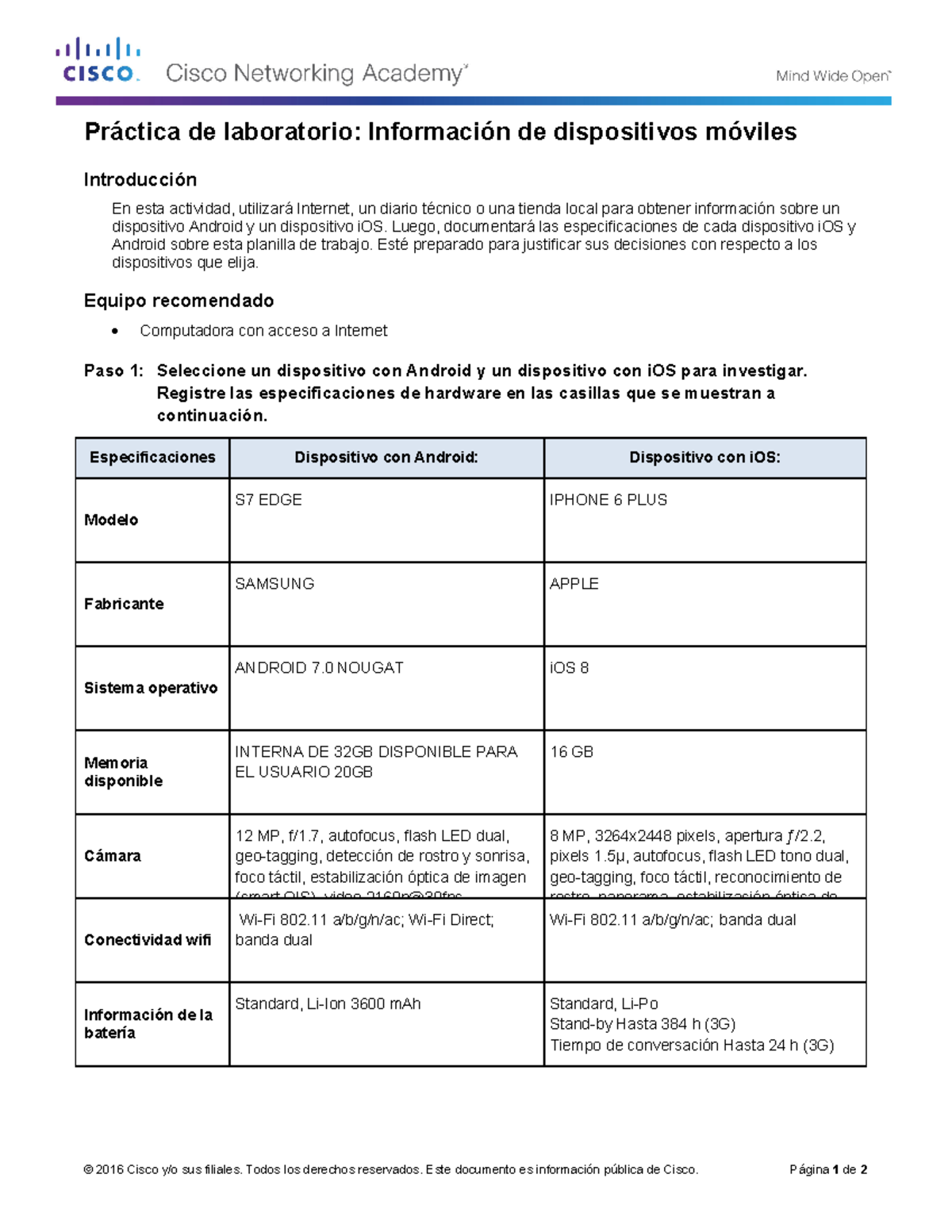 10 1 5 4 lab mobile device information terminado - © 2016 Cisco y/o sus filiales. Todos los ...