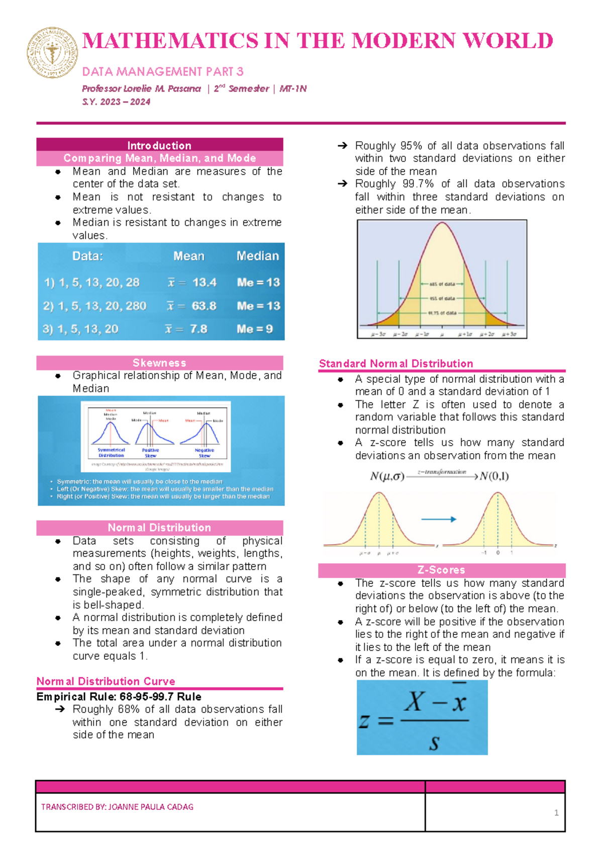 MMW W3 Trans - Module 5 Part 3 Data Management - MATHEMATICS IN THE MODERN WORLD DATA MANAGEMENT ...