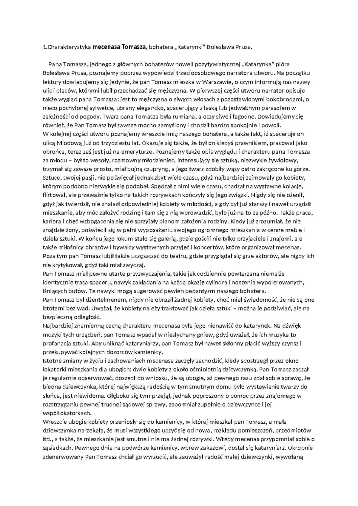 Katarynka - 1 mecenasa Tomasza, bohatera „Katarynki” Bolesława Prusa ...