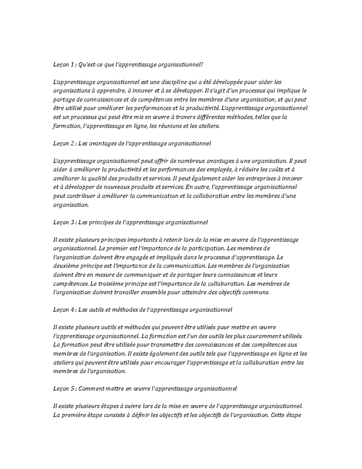 Organizational Learning Study Notes - Leçon 1 : Qu’est-ce que l ...