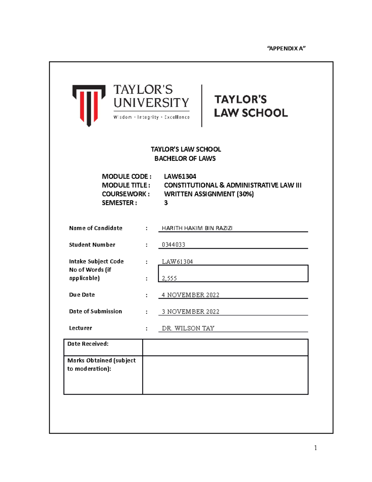 Written Assignment Cover Sheet and Accompanying Docs - October 2022 ...