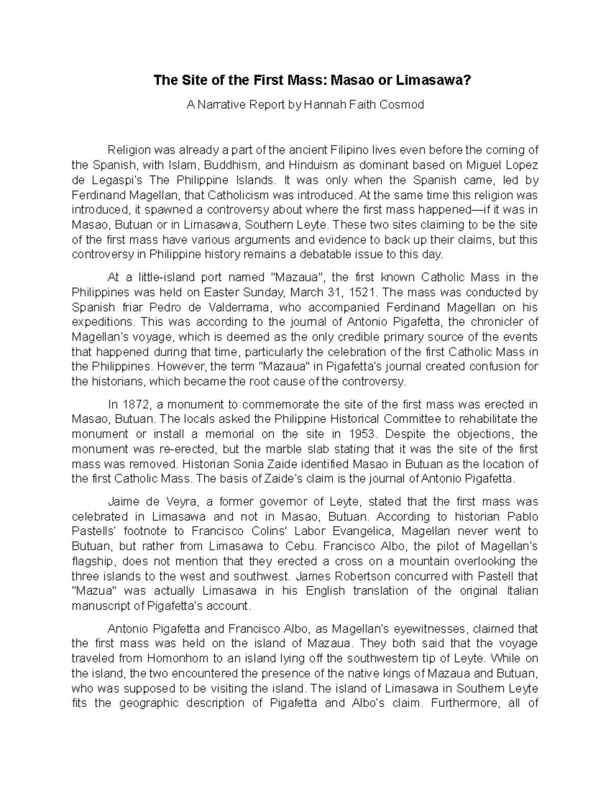 W4 ACT1 - Site of the First Mass - The Site of the First Mass: Masao or ...