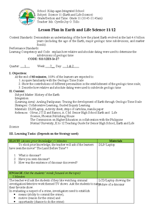 Daily Lesson Plan for physical science - Lesson Plan in Earth & Life ...