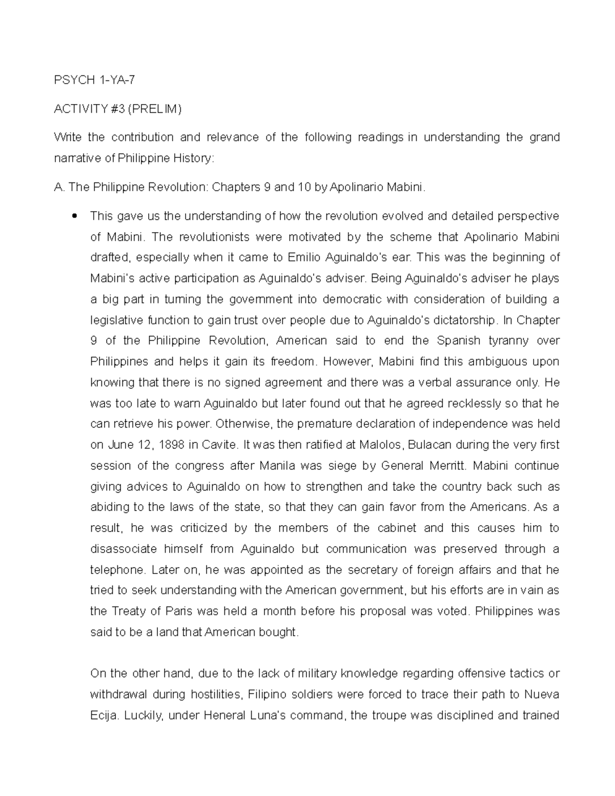 Activity #3 ( Prelim - GRADED 50/50 - PSYCH 1-YA- ACTIVITY #3 (PRELIM ...