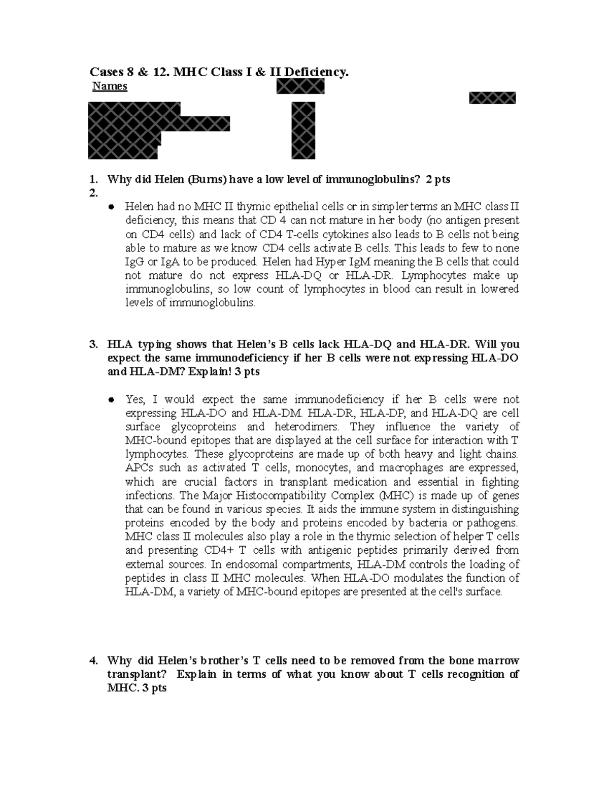MHC Class I and II Deficiency - Cases 8 & 12. MHC Class I & II ...