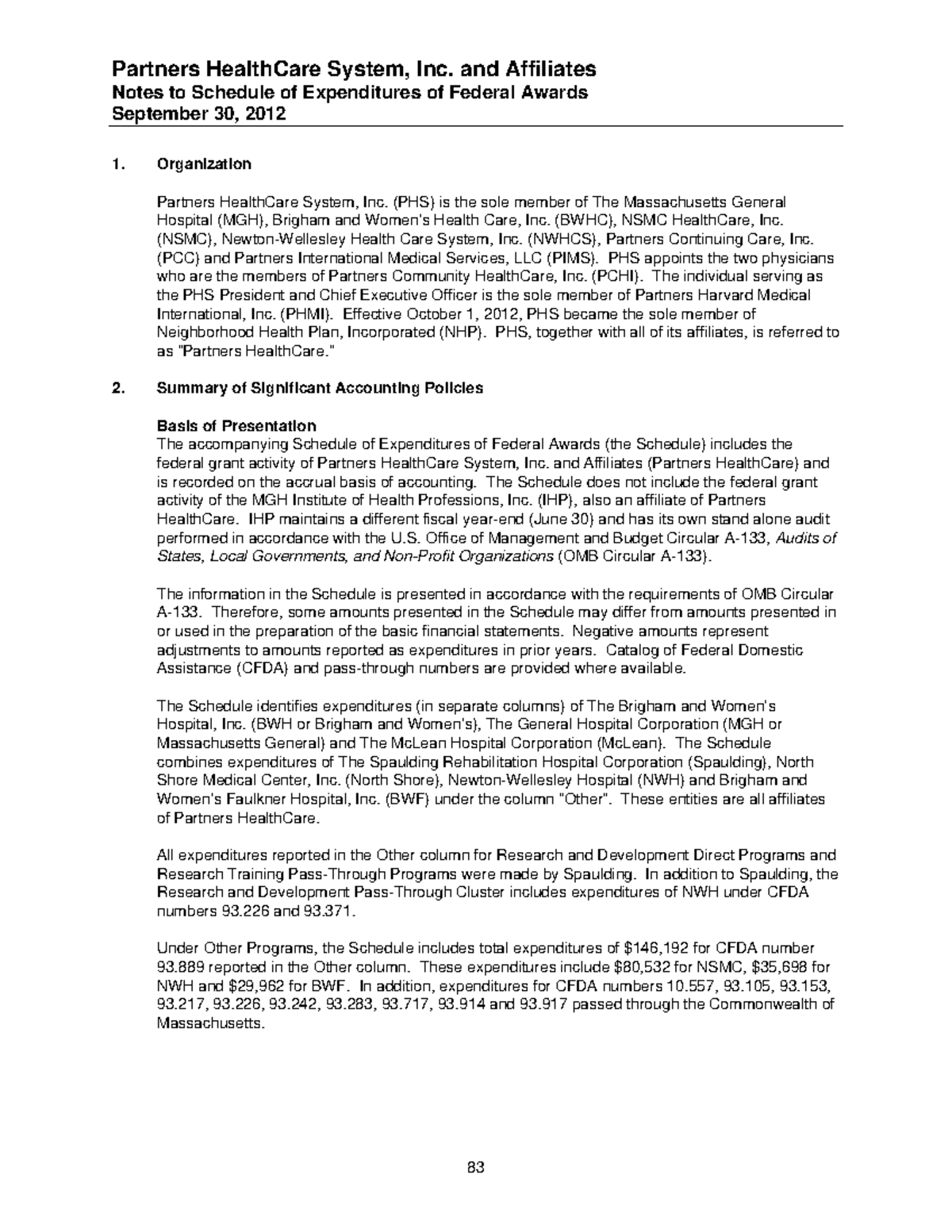 Partners healthcare system inc and affiliates part 15 - Notes to ...