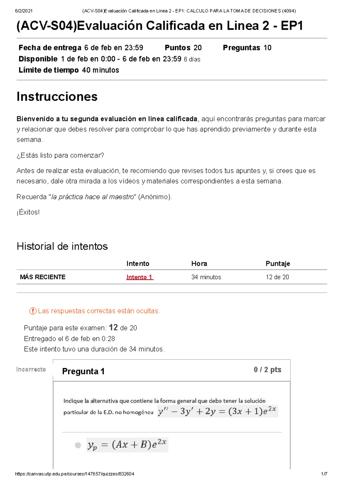 (ACV-S04)Evaluación Calificada en Linea 2 - EP1 Calculo PARA LA TOMA DE Decisiones (4094 ...