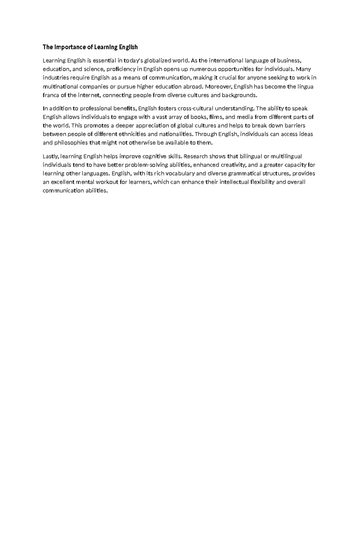 The Importance of Learning English - The Importance of Learning English ...