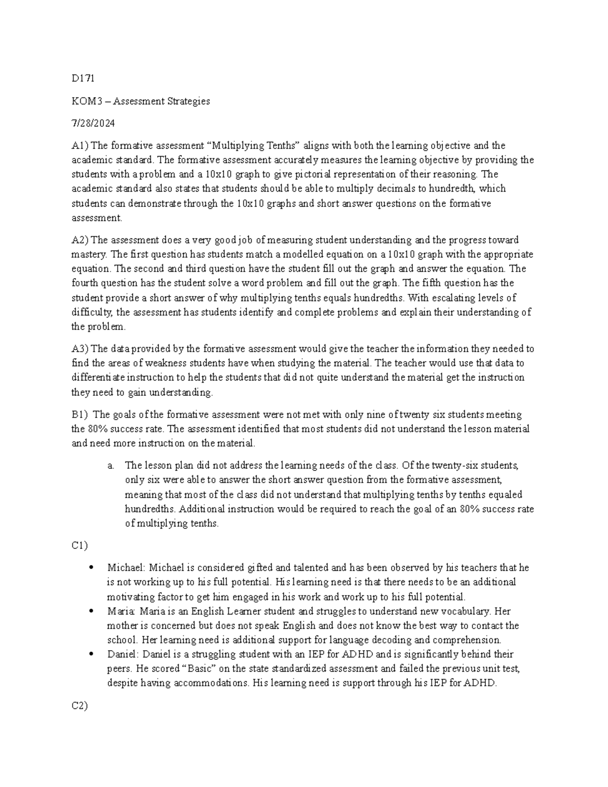KOM3 Task 3 - While assessment data provide a great deal of information ...