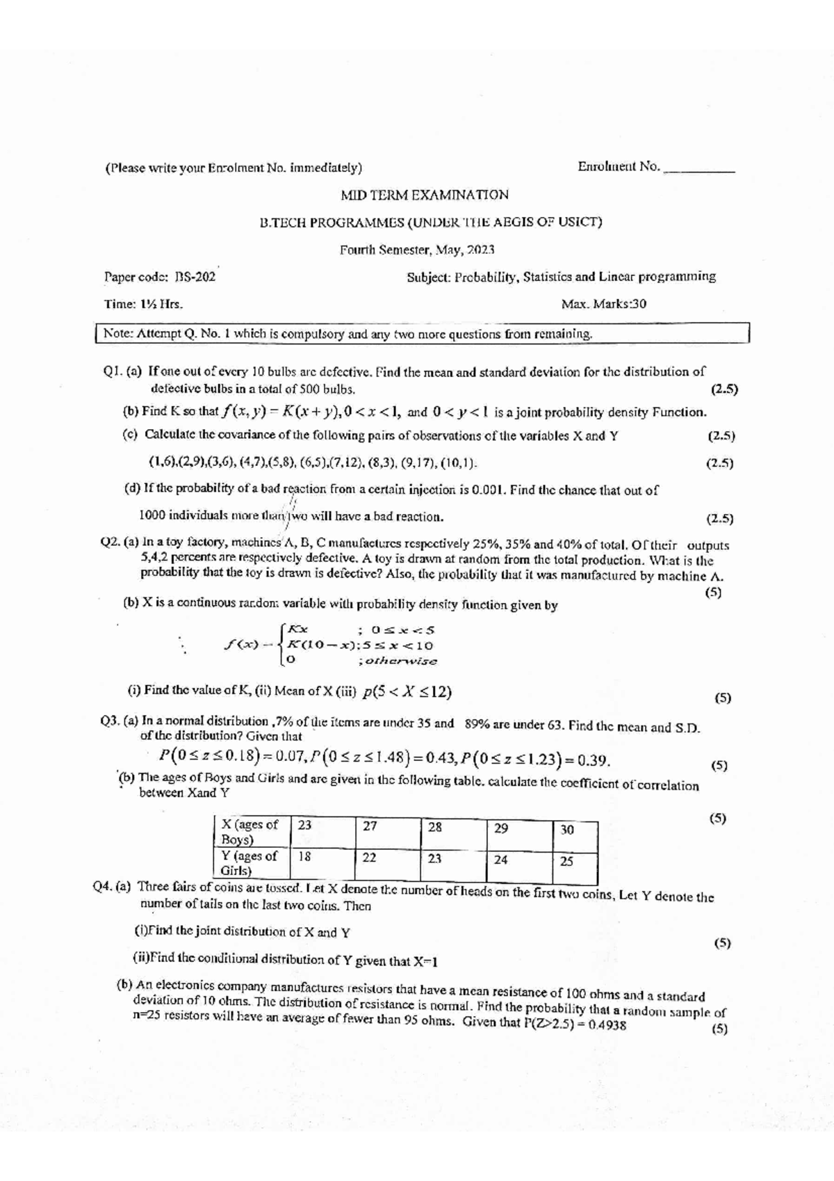 PSLP Midterm 2023 - mid term pslp - Probability, Statistics and Linear ...