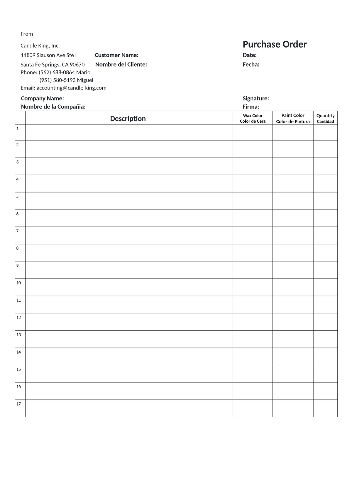 Purchase Order Customer - From Candle King, Inc. Purchase Order 11809 ...