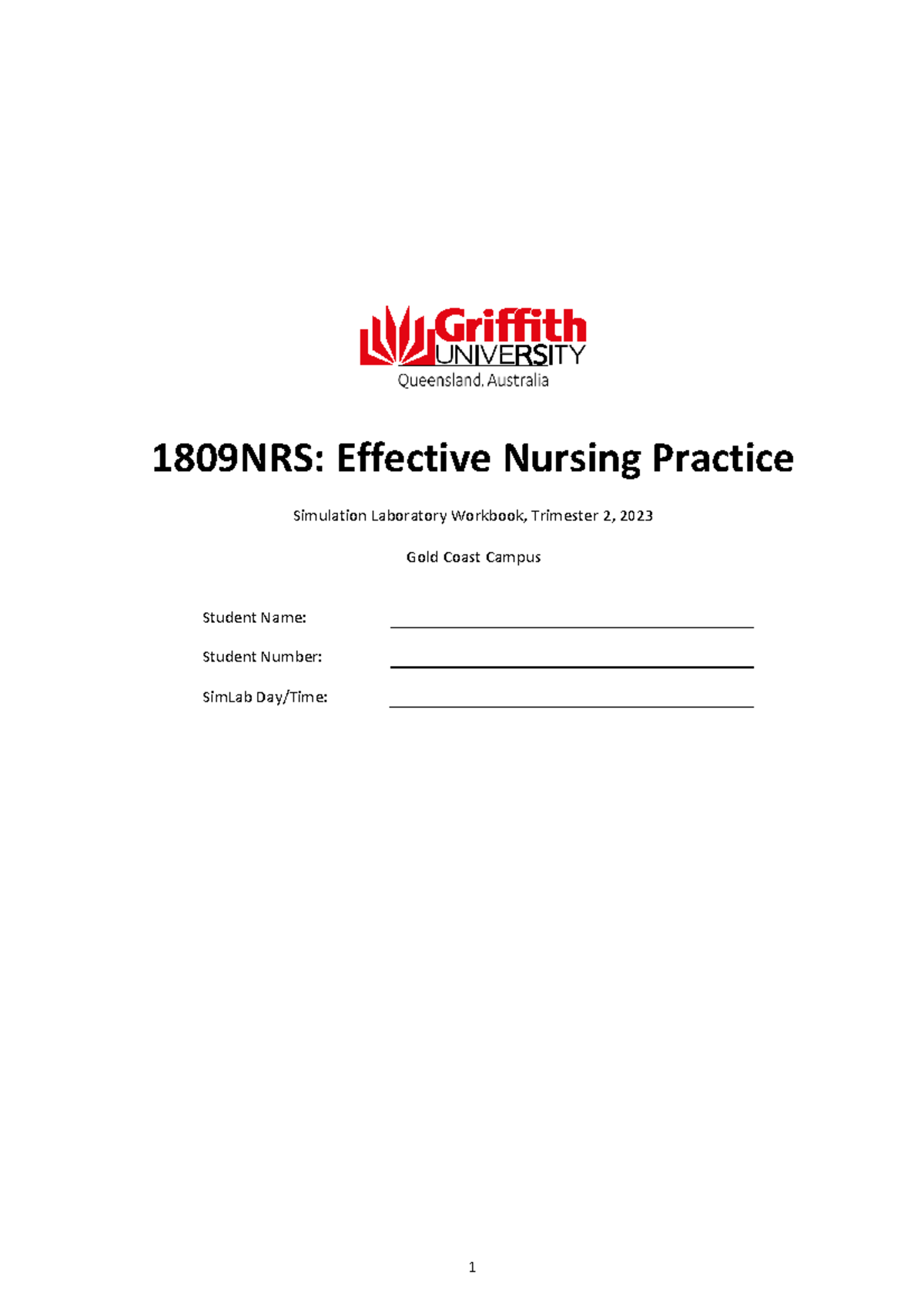 1809NRS Clinical Sim Lab workbook Final 2023-1 - 1809NRS: Effective ...