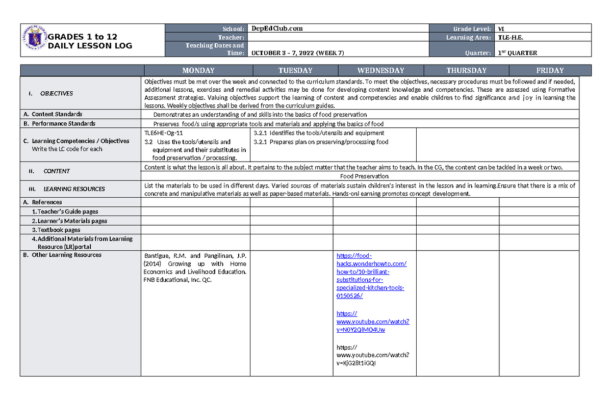 DLL TLE-H.E. 6 Q1 W7 - THIS IS TLE 6 FILES LABAELLED AS MAPEH 6 FOR ...
