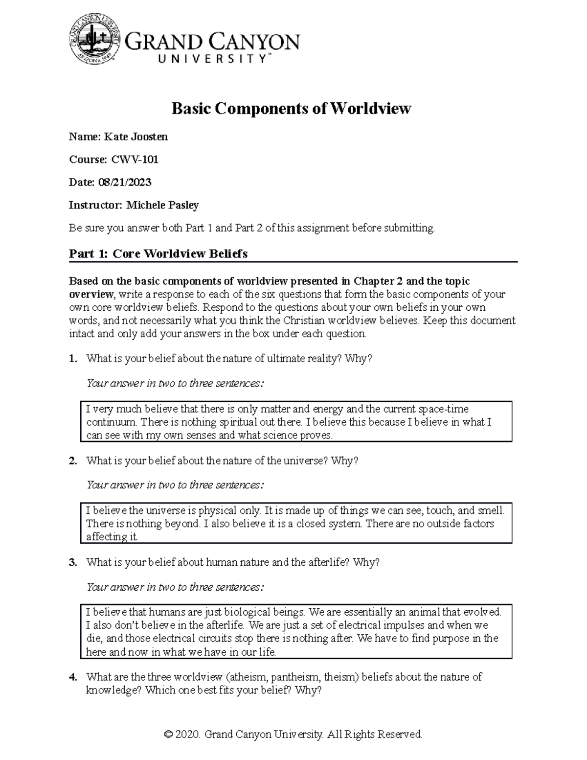 Basic Components Of Worldview - Basic Components of Worldview Name ...