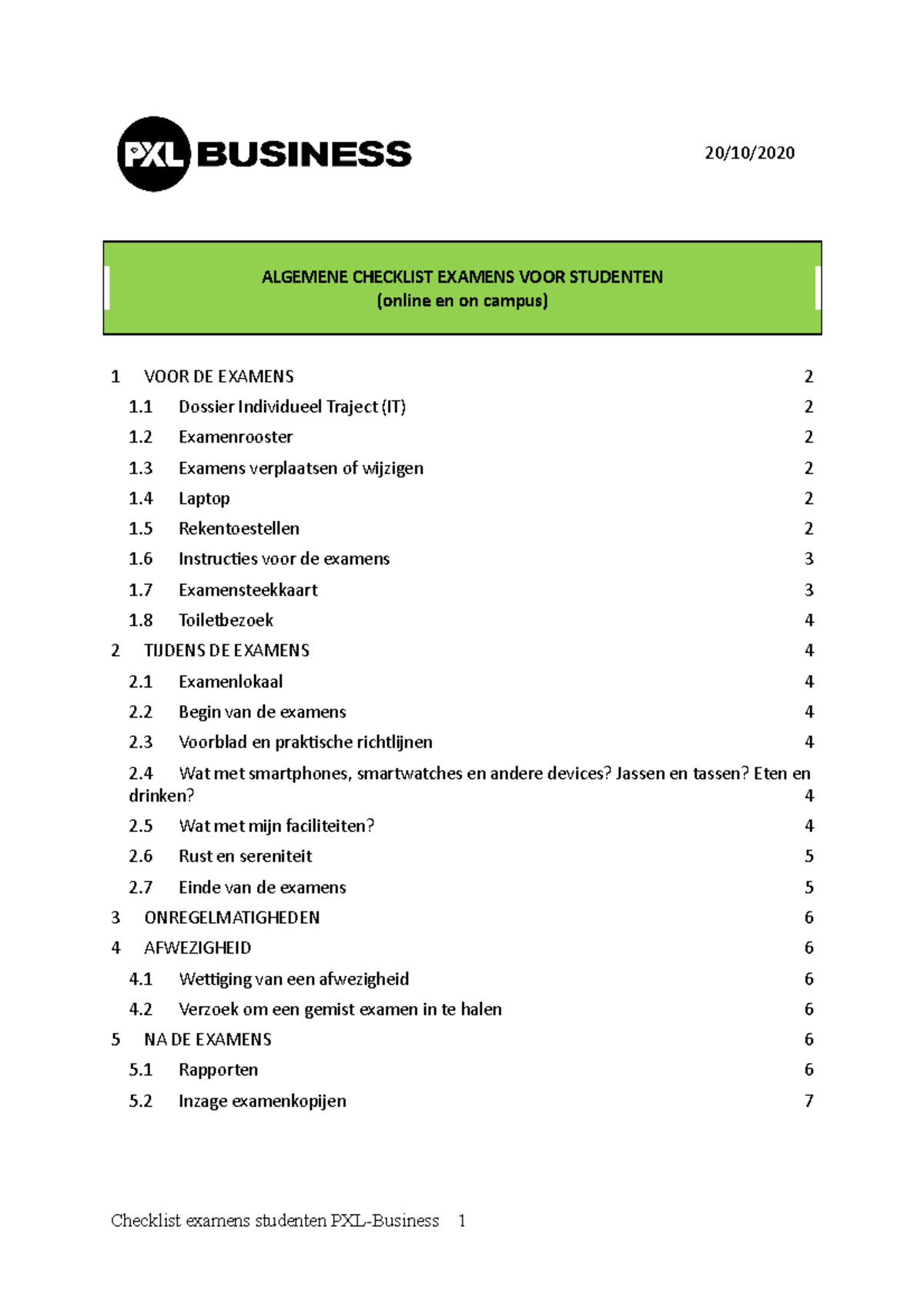 Algemene checklist studenten 2020-2021 - ALGEMENE CHECKLIST EXAMENS ...