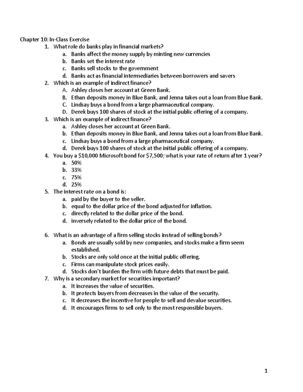 Ch10In Class Exercise - Chapter 10: In-Class Exercise 1. What role do ...