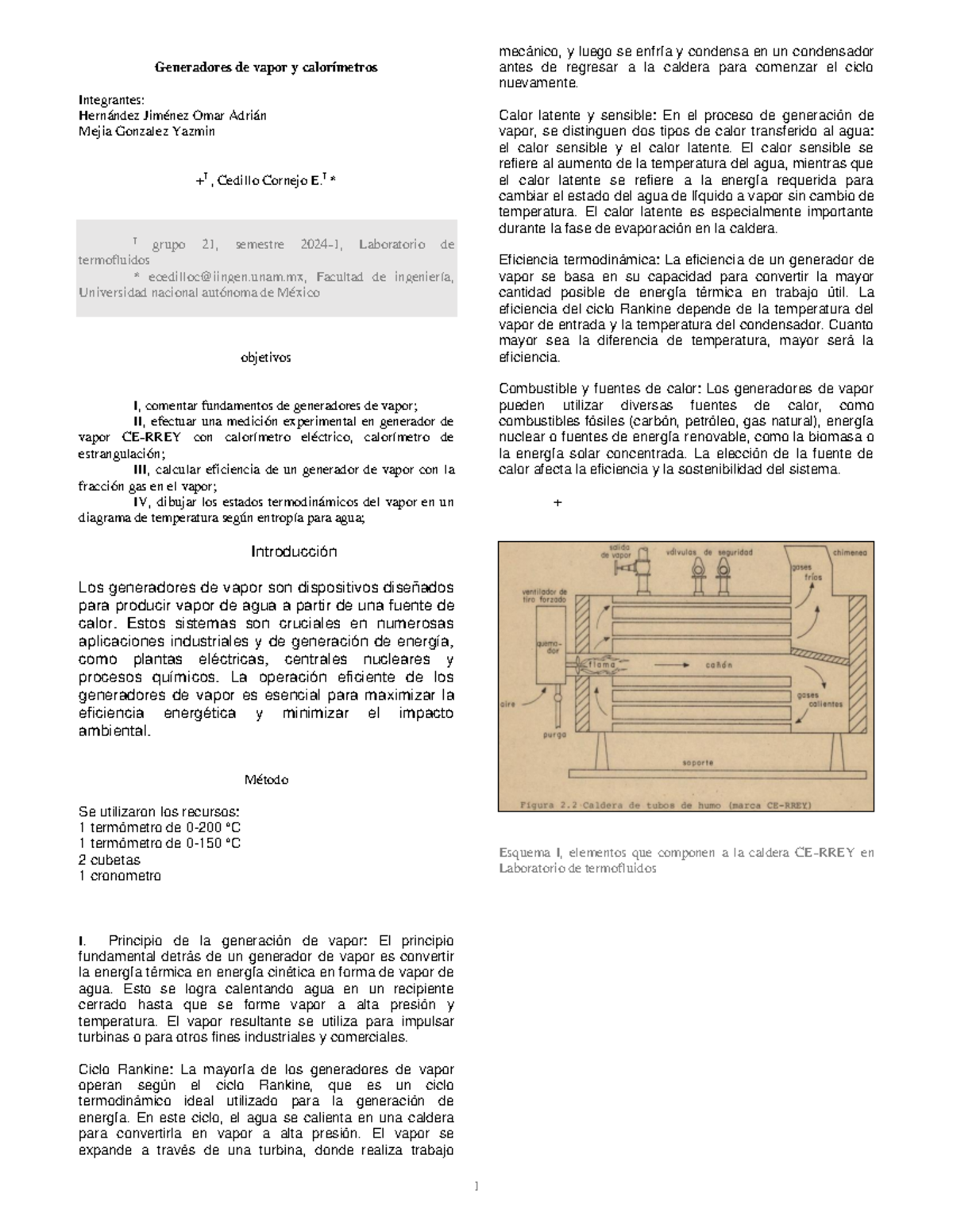 Practica 3 termofluidos MGY HJOA - Generadores de vapor y calorímetros ...