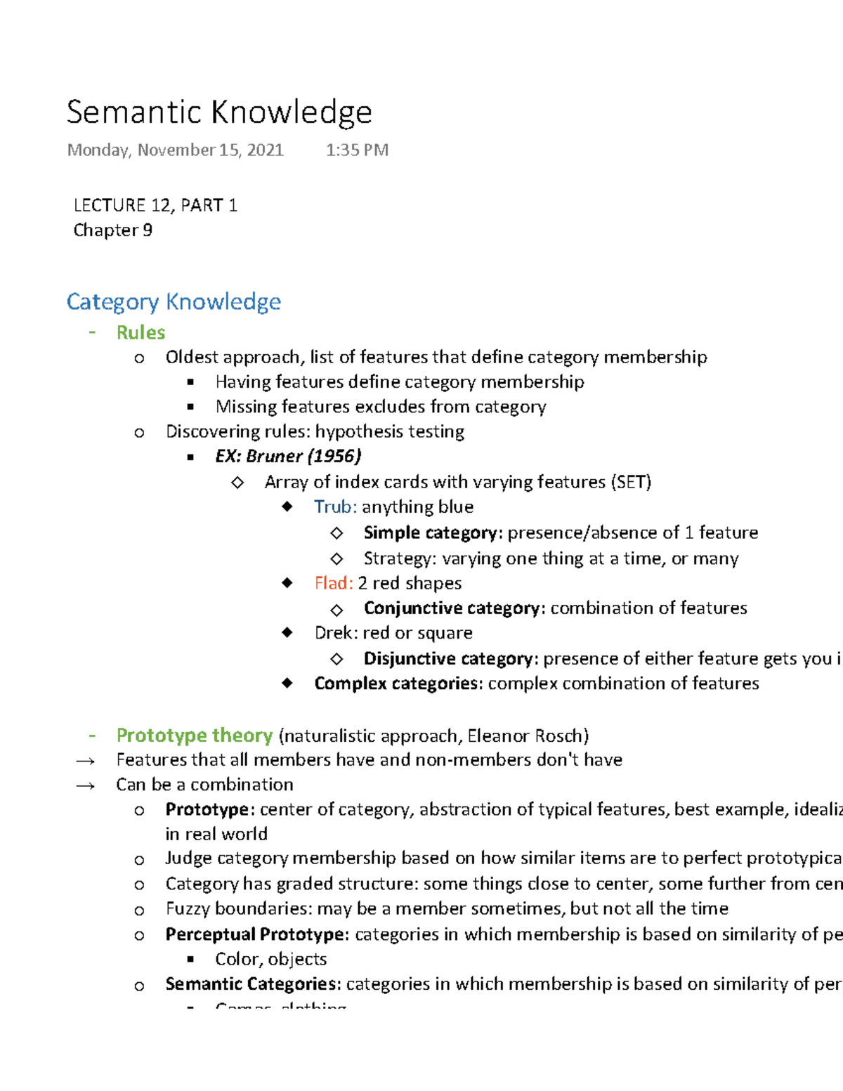 Semantic Knowledge - ####### LECTURE 12, PART 1 Chapter 9 Category Knowledge Rules Oldest ...