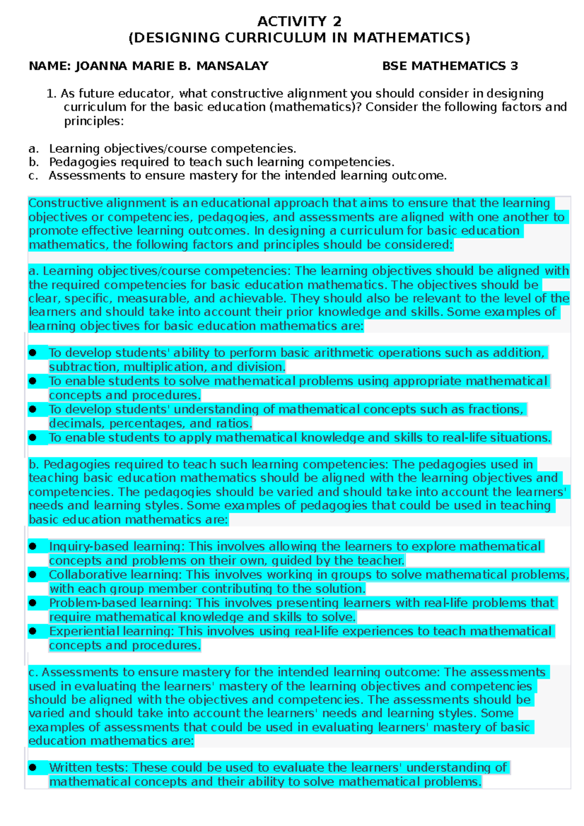 Activity 2 (Designing curriculum) - ACTIVITY 2 (DESIGNING CURRICULUM IN ...