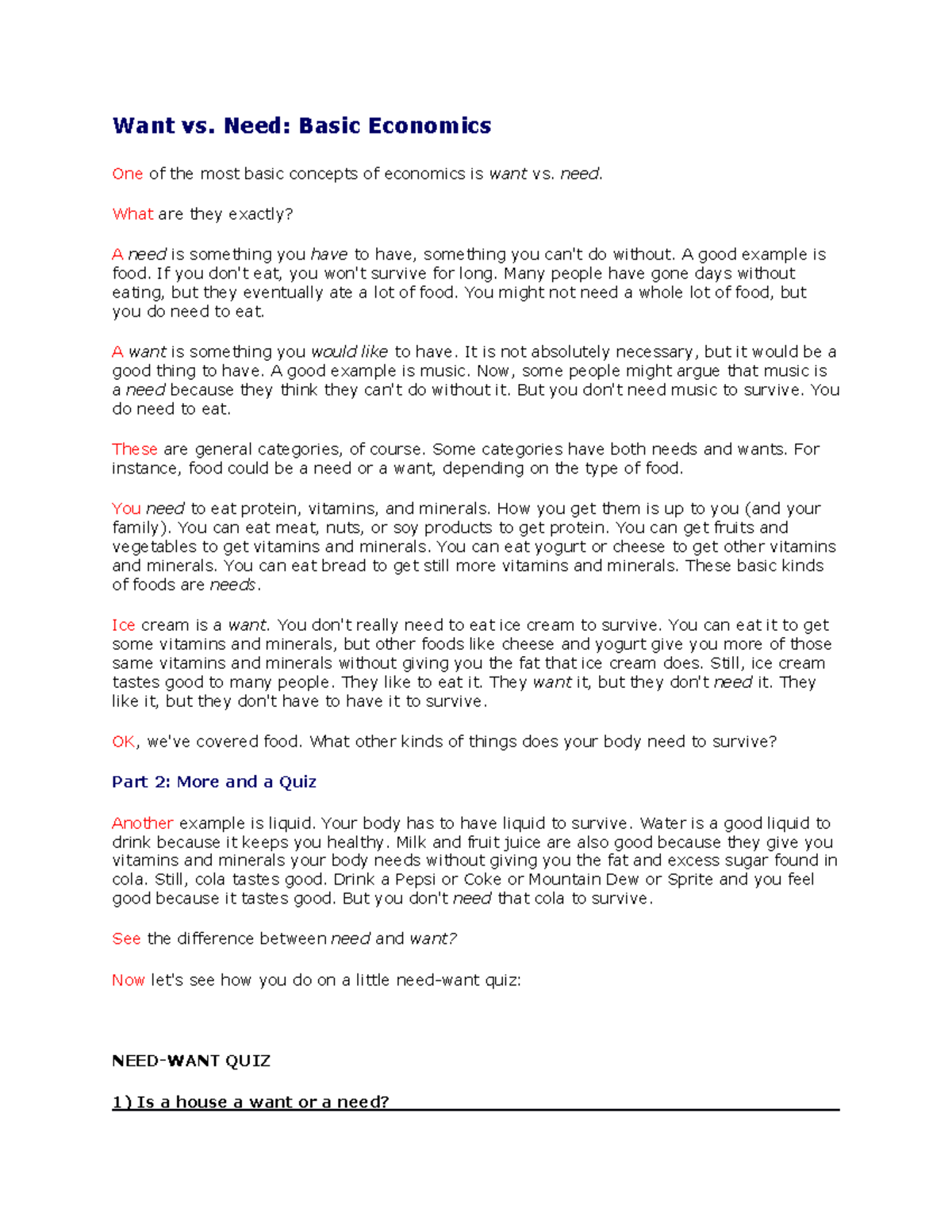 Need and Want - Basics of economics - Want vs. Need: Basic Economics ...