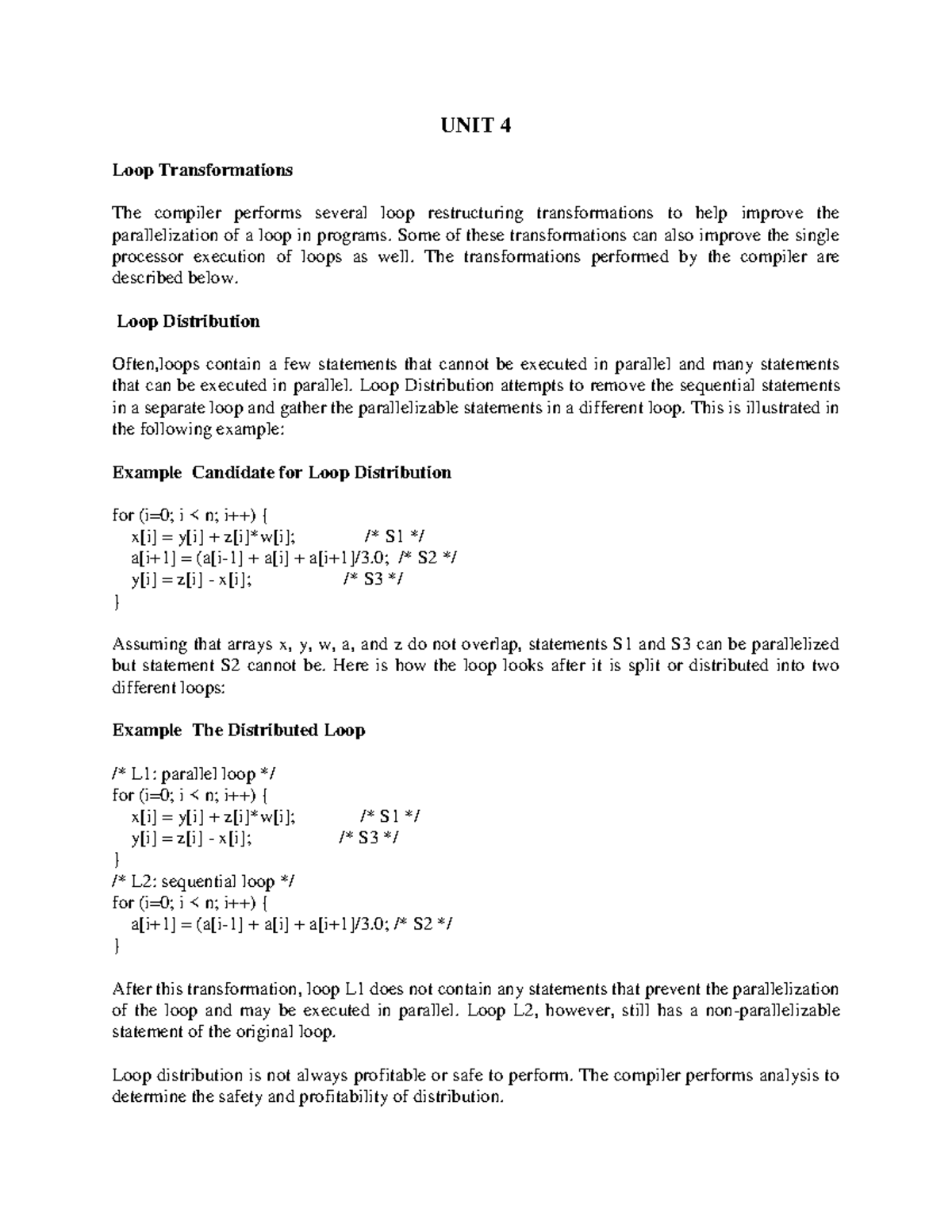 Loops IN Parallal Processinng Notes - UNIT 4 Loop Transformations The ...