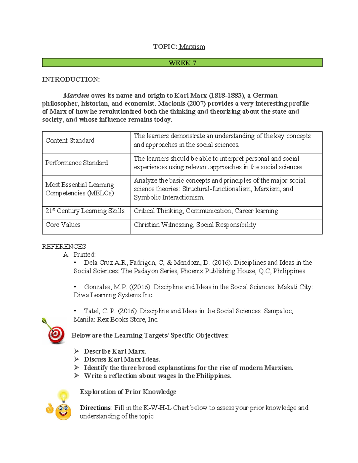 Module-1-DISS - TOPIC: Marxism WEEK 7 INTRODUCTION: Marxism owes its ...