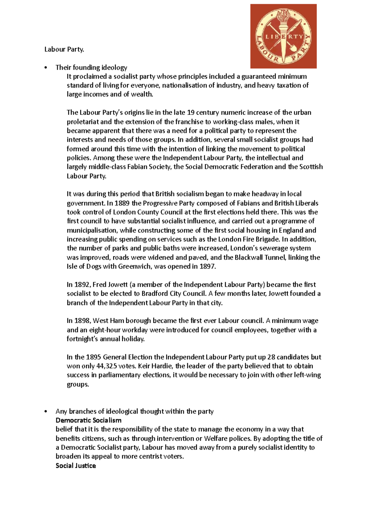 Labour Party contextual information - Labour Party. Their founding ...