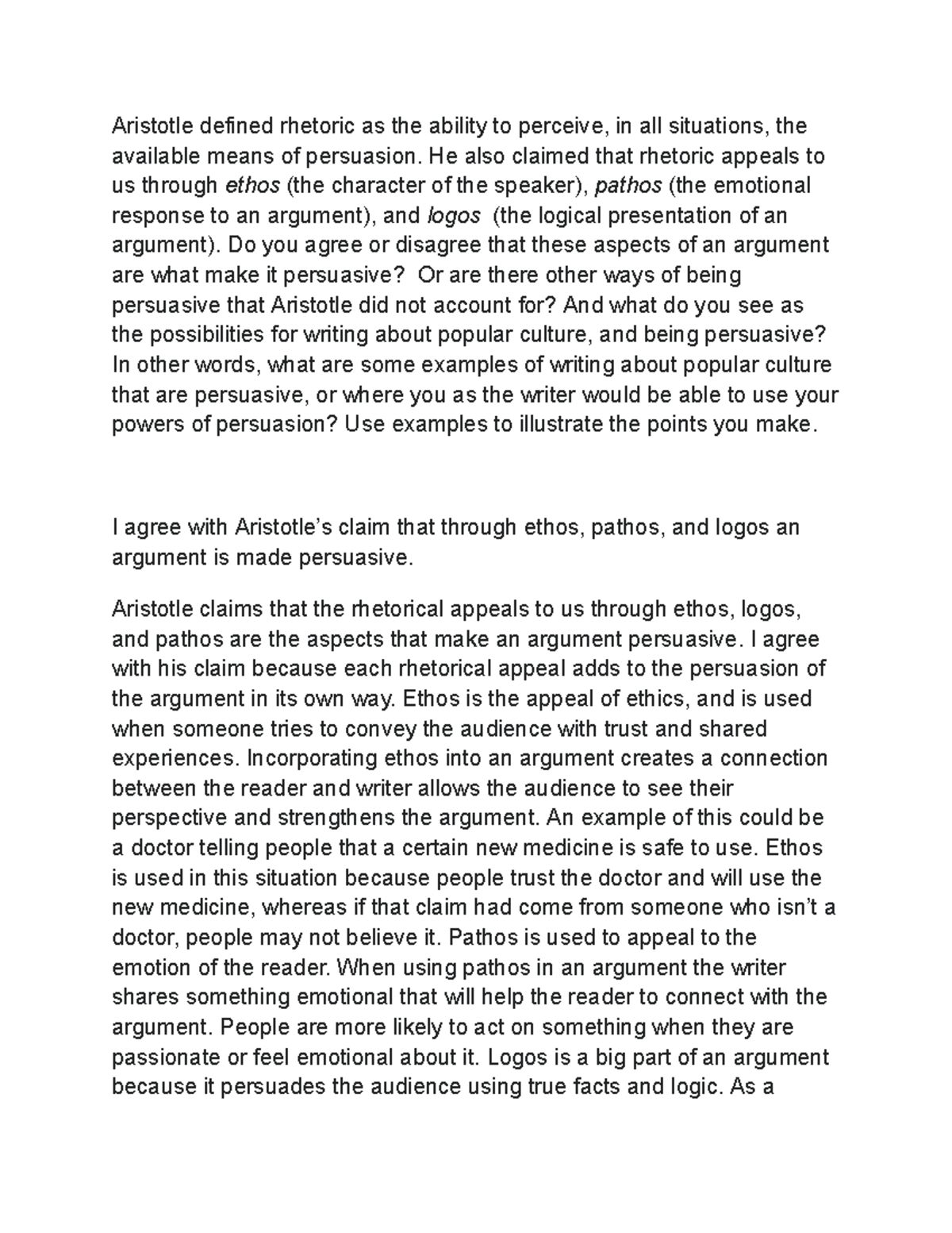 Aristotle - Ethos, Logos, and Pathos - Aristotle defined rhetoric as ...