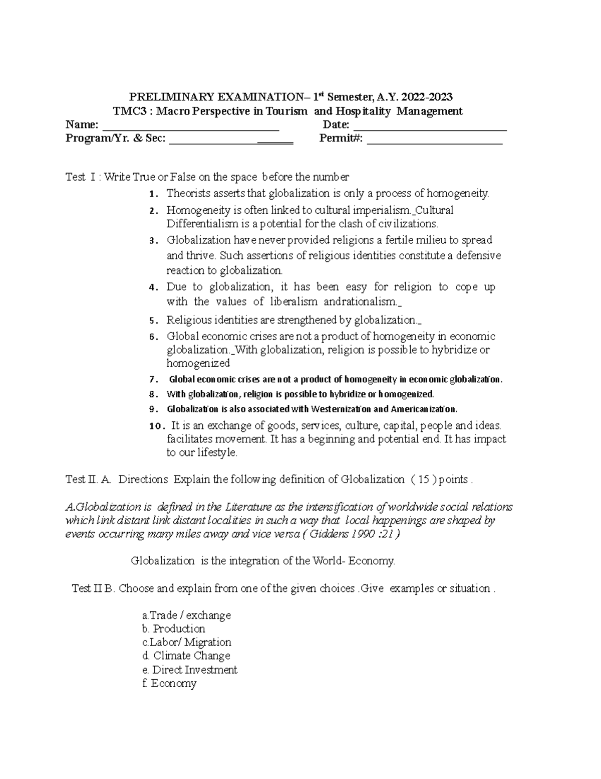 Preliminary Examination Contemporary World - PRELIMINARY EXAMINATION ...