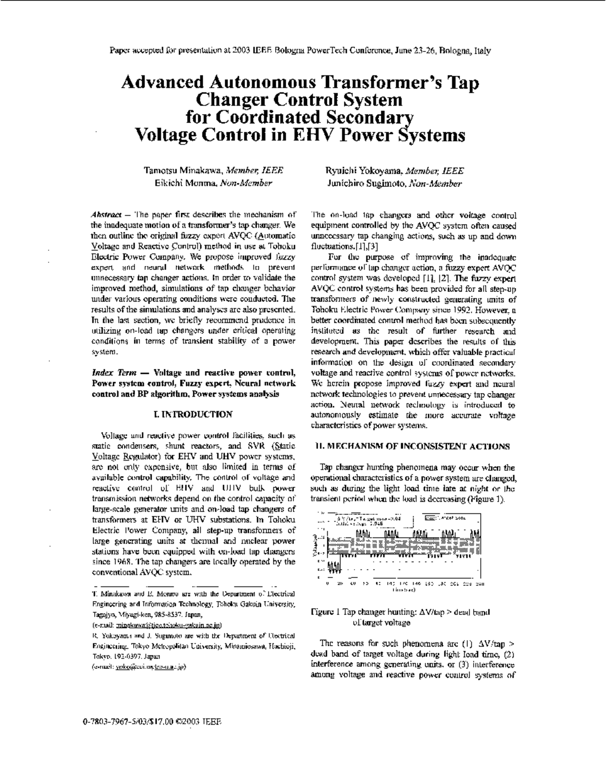 Advanced autonomous transformers tap changer control system for - Paper ...