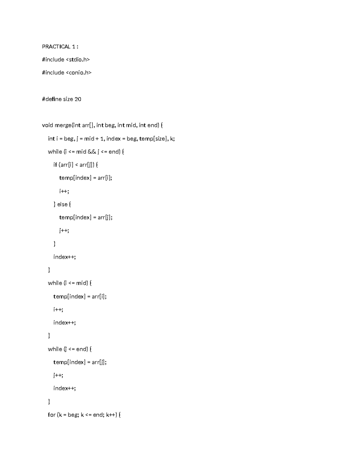 AOA Practical 1 - cxcxc - PRACTICAL 1 : #include #include #define size - Studocu