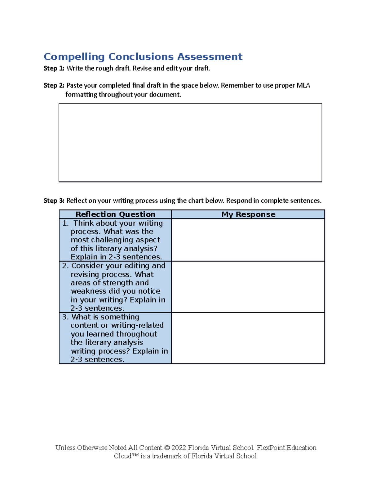 Compelling conclusions assess rubric - Compelling Conclusions ...