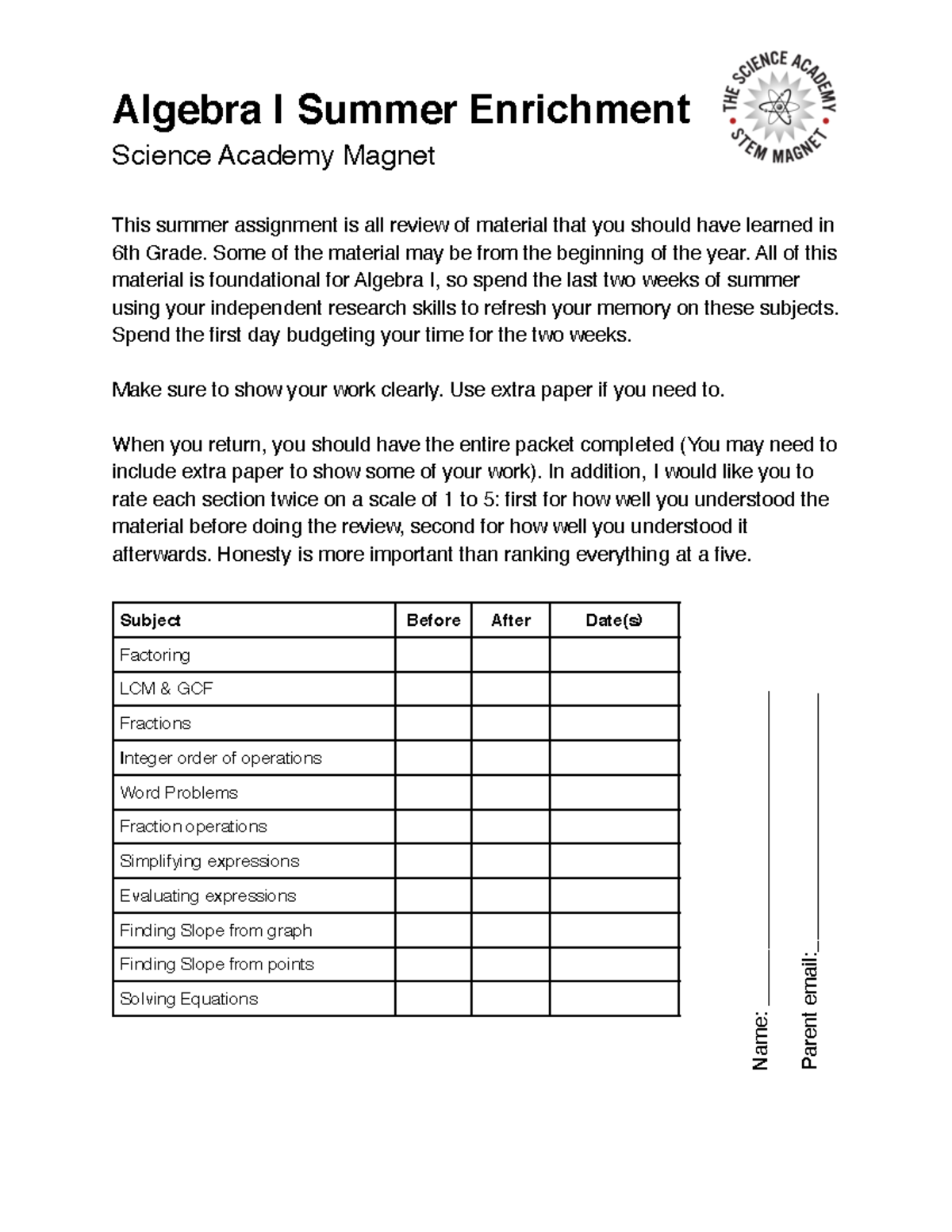 Summer-Algebra 1 - 3333 - Algebra I Summer Enrichment Science Academy ...