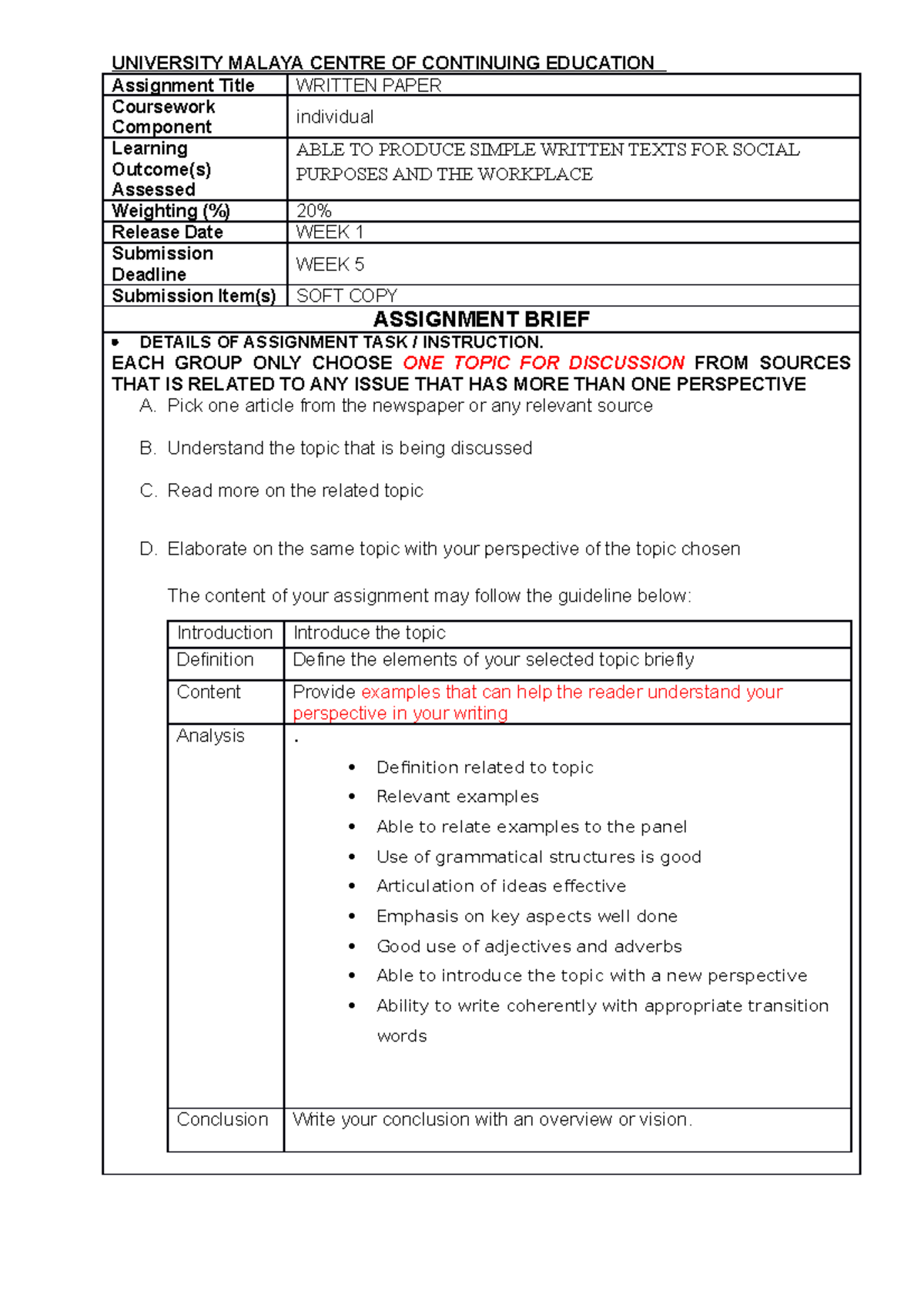 Tugasan ONE Written Paper Individual -20% - UNIVERSITY MALAYA CENTRE OF ...