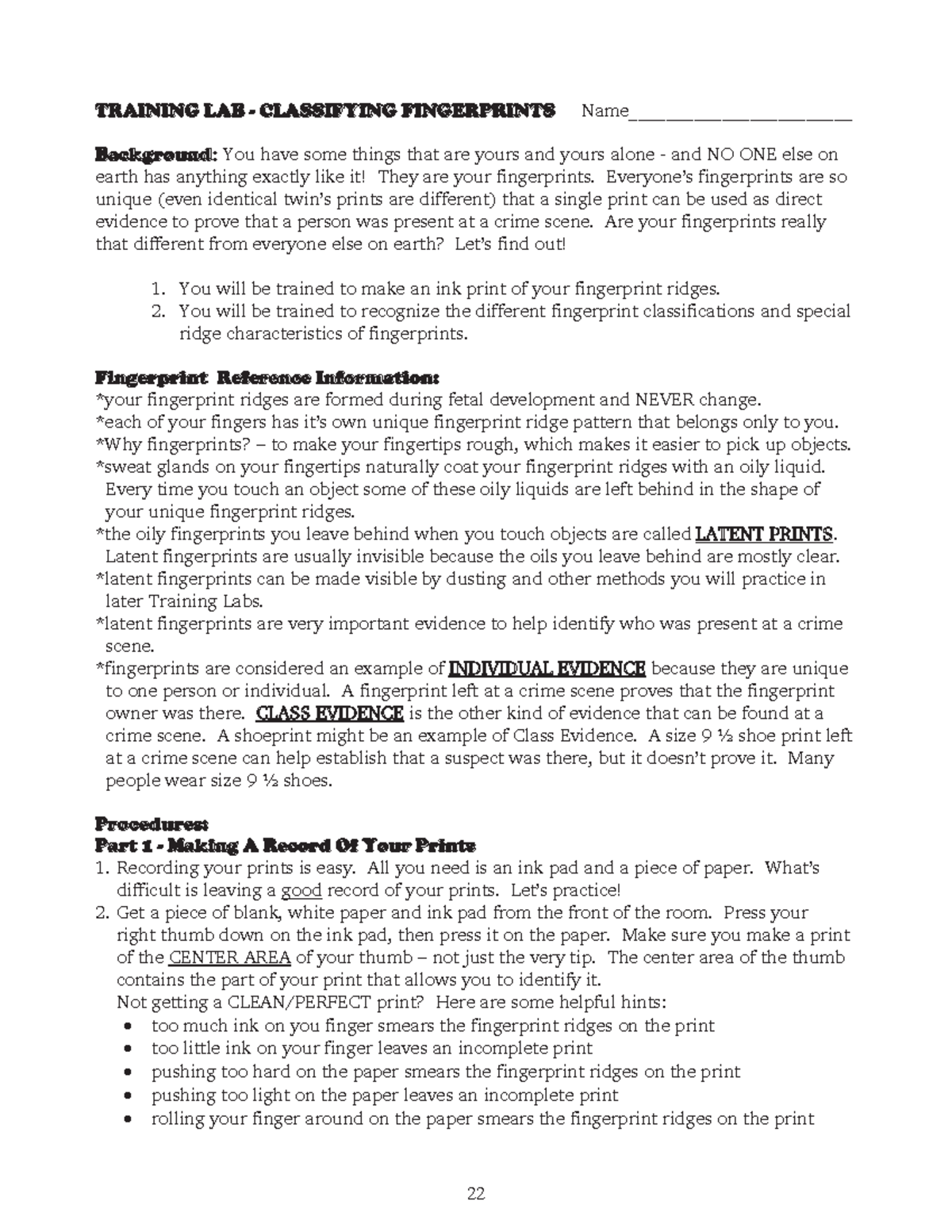 Fingerprints training assessment - TRAINING LAB - CLASSIFYING ...